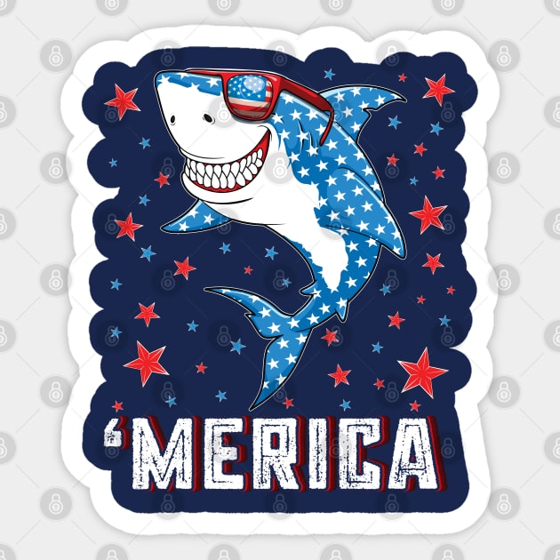 Shark 4th of July Merica American Flag - Shark Merica - Sticker | TeePublic