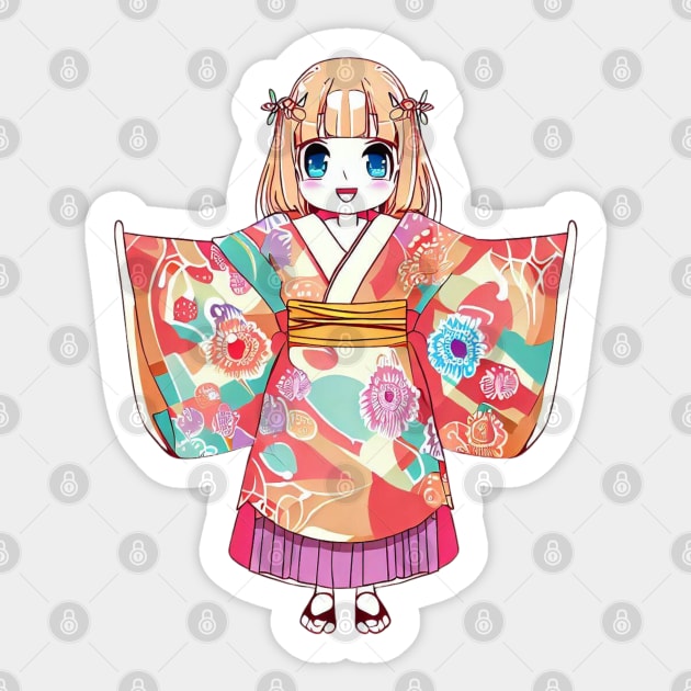 kimono kawaii - Kimono - Sticker | TeePublic