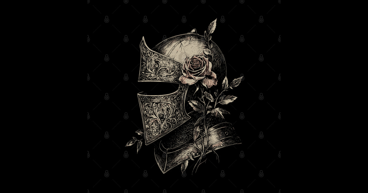 Knight Helmet with Rose - Medieval - Knight Helmet - Sticker | TeePublic