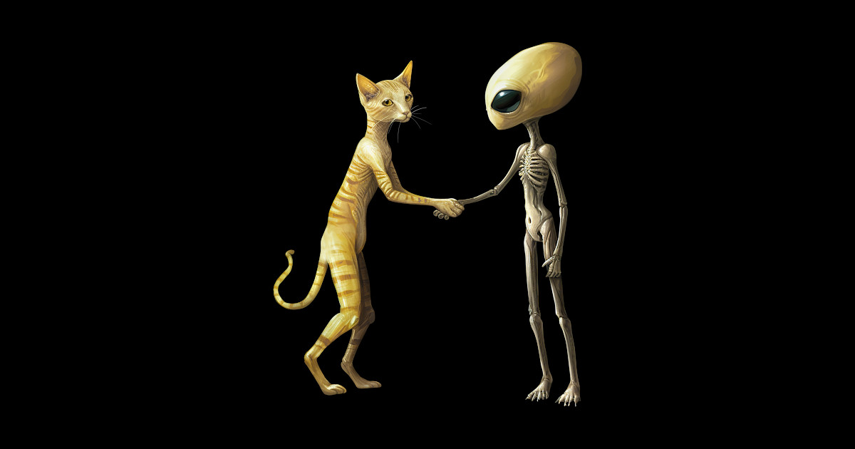 Cat and Alien Are Friends! - Cat - Sticker | TeePublic