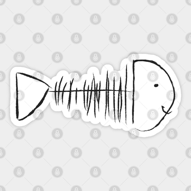 Happy fishbone drawing - Fish - Sticker | TeePublic