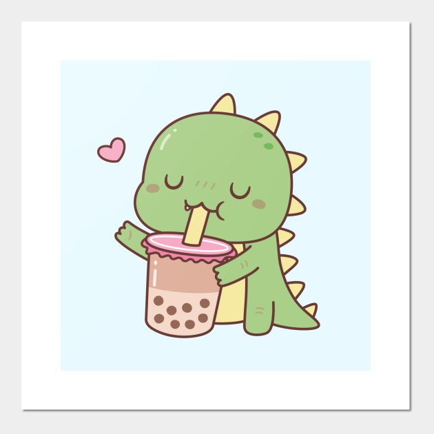 Cute Little Dino Loves Boba Milk Tea - Cute Dinosaur - Posters and Art ...