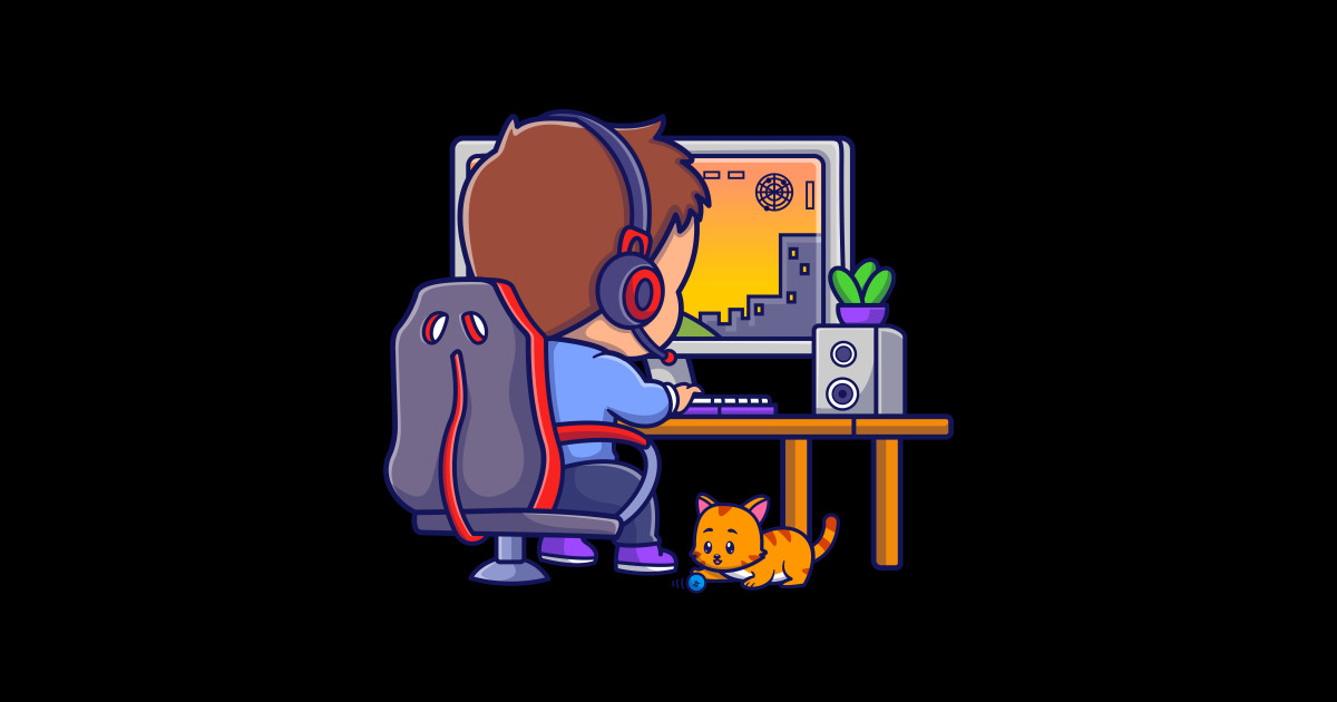 Cute Boy Gamer Playing Game On Computer Cartoon - Cute Boy Gamer ...