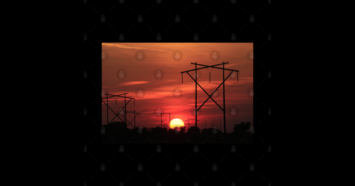 Power Line Sunset silhouette - Sunset - Sticker | TeePublic