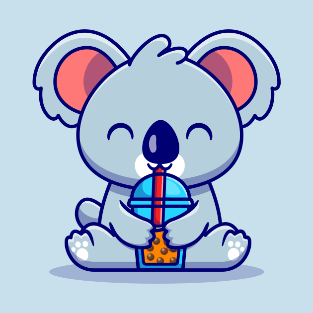 Cute Koala Drink Boba Milk Tea Cartoon - Cute Koala Drink Boba Milk Tea Cartoon - T-Shirt ...