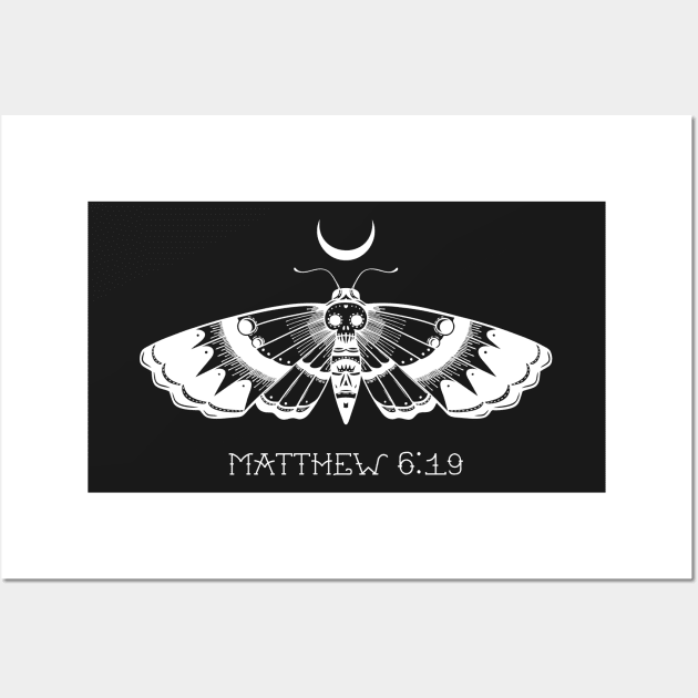 Moth Traditional Tattoo Bible Verse Matthew 6:19 - Moth - Posters and ...