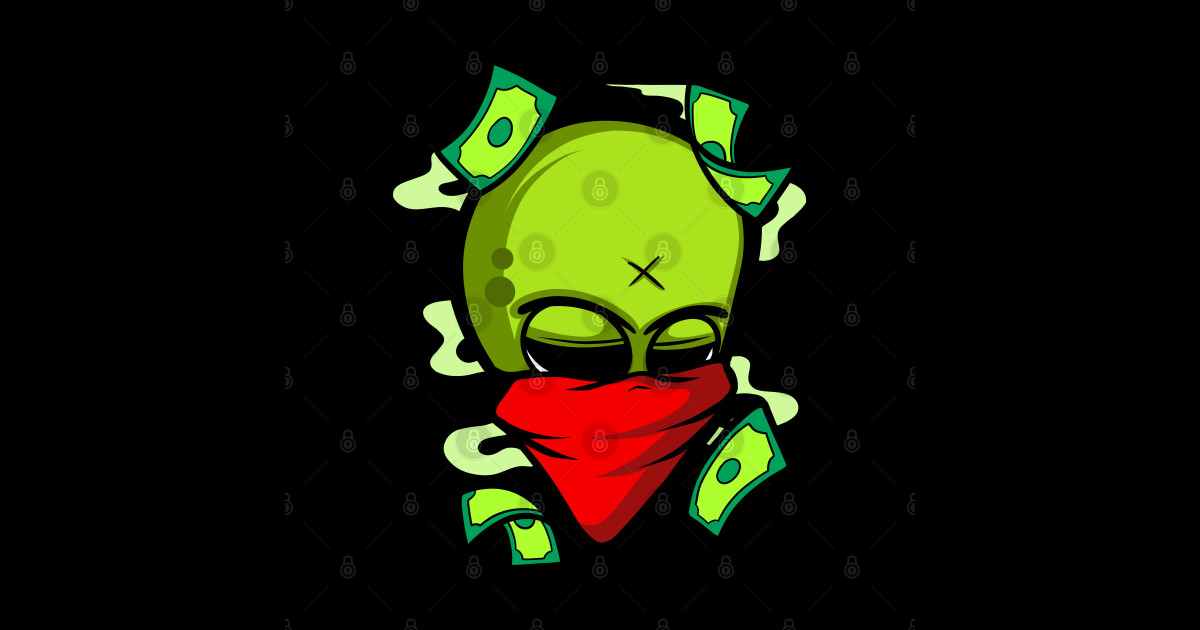alien with money cartoon - Cartoon Design - Sticker | TeePublic