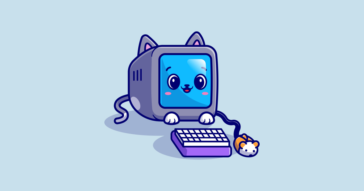 Cute Cat Computer With Mouse Cartoon - Cute Cat Computer With Mouse ...