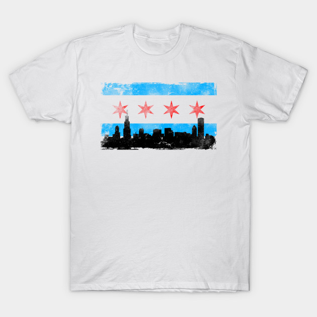 Chicago Flag - Distressed - Chicago Skyline - T-Shirt | TeePublic