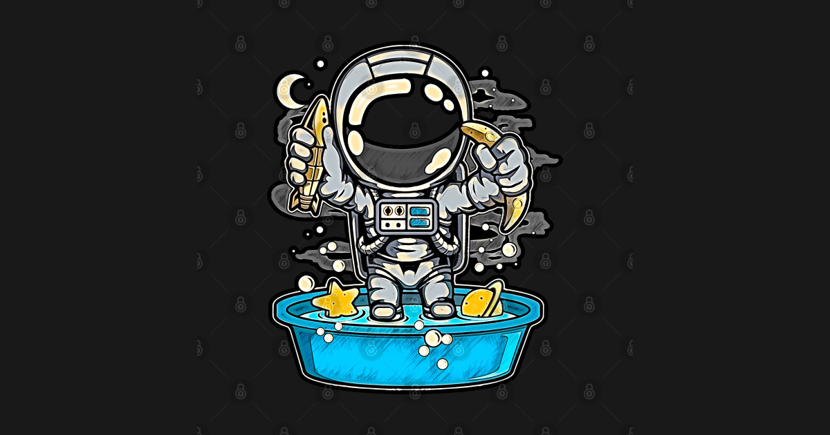 Astronaut Bath Tub • Funny And Cool Sci-Fi Cartoon Drawing Design Great ...