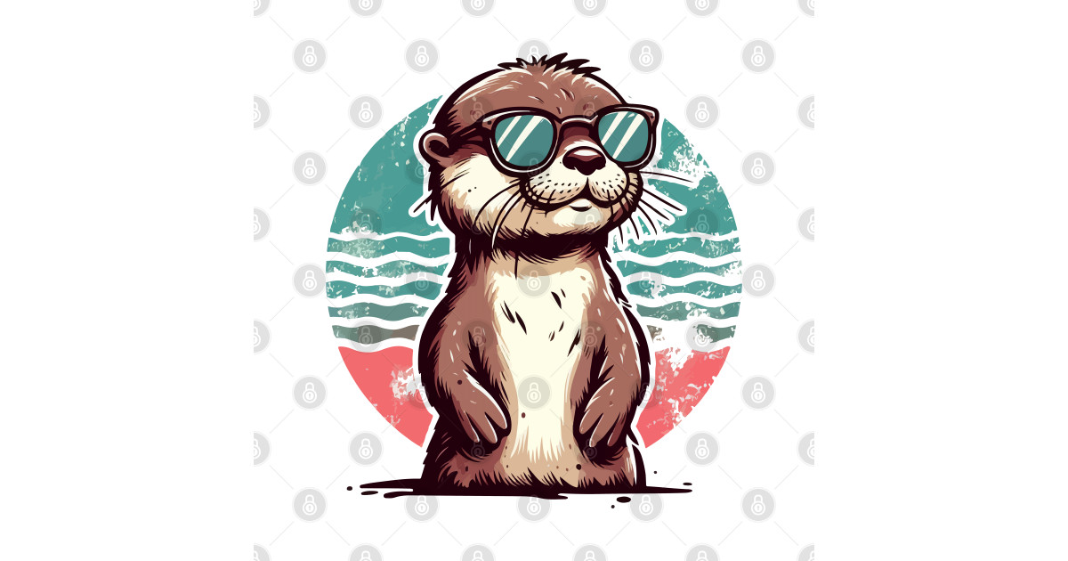 Funny Otter in Sunglasses Retro Vintage Summer - Otter - T-Shirt ...