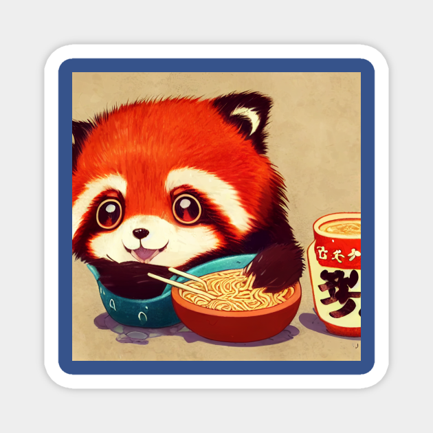 Kawaii Red Panda Eating Ramen - Noodles - Magnet | TeePublic