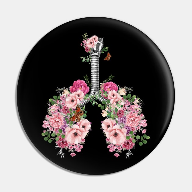 Lung Anatomy, pink roses, Cancer Awareness - Lungs - Pin | TeePublic