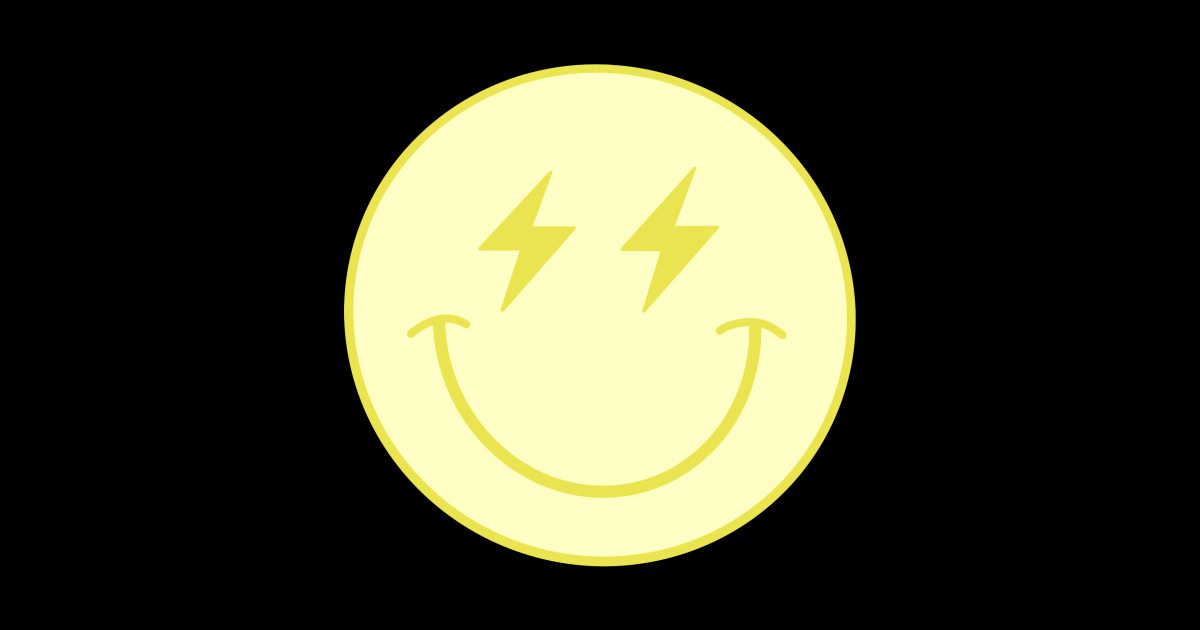 Yellow lightning bolt smiley face - Smiley Face - Sticker | TeePublic