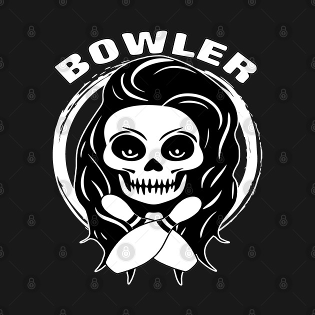 Female Bowler Skull and Bowling Pins White Logo - Ladies Bowling - T ...