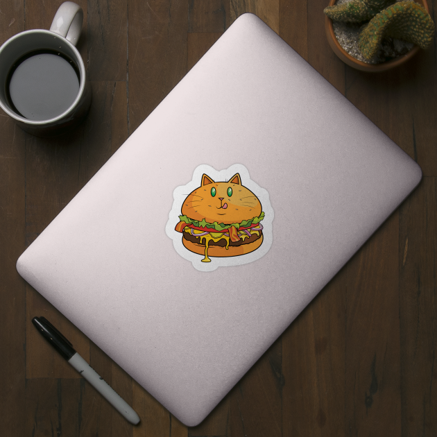 Hamburger Cat - Hamburger - Sticker | TeePublic