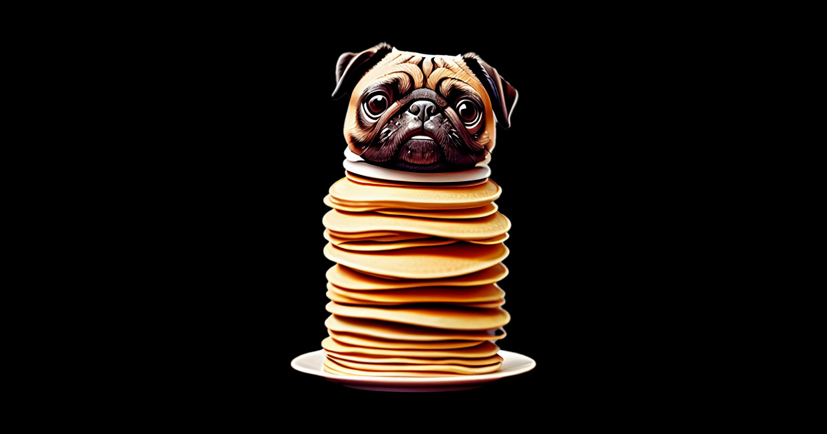 Cute Pug on Pancakes - Adorable Pug Head on Stack of Pancakes T-Shirt ...