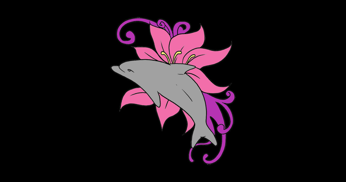Dolphin Beside Lily - Dolphin Lily Swim Nature Summer Artubbl - Sticker ...