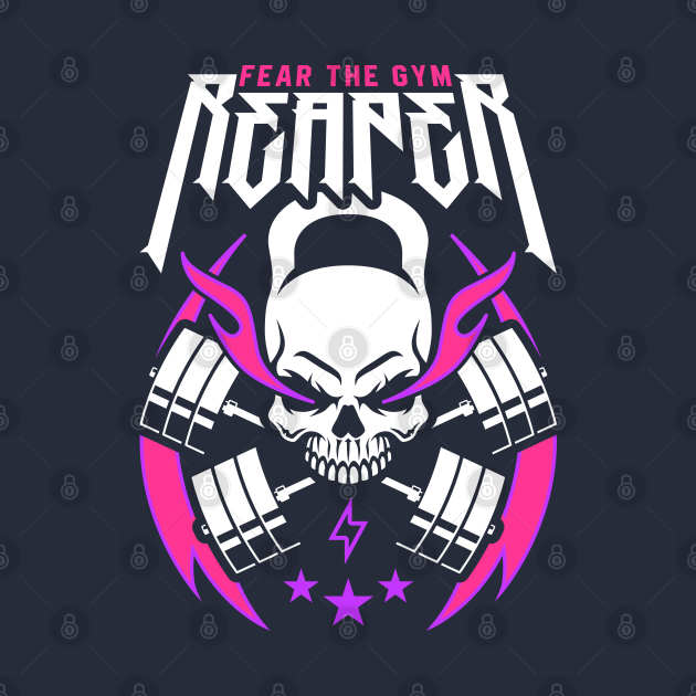 Fear The Gym Reaper (Kettlebell Skull Cross Barbell) Funny Fitness Pun ...