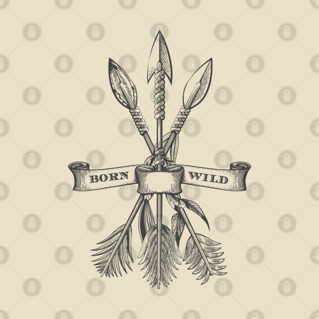 Hand Drawn Native Americans Arrows and Wording Born Wild Tattoo ...