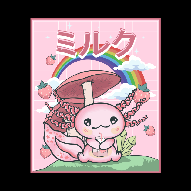 Cottagecore Aesthetic Cute Axolotl Strawberry Milk - Cottagecore - Pin ...