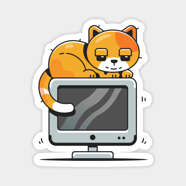Cute Cat On Computer Cartoon Vector Icon Illustration - Computer ...