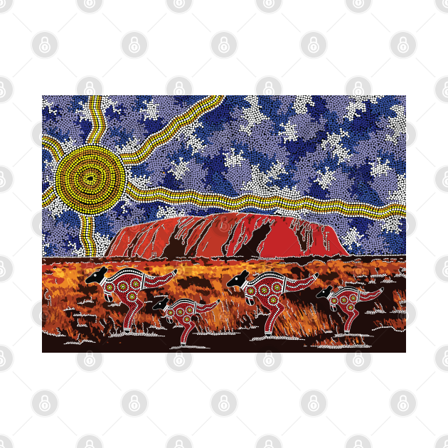 Aboriginal Art - Uluru Ayers Rock Blue Sky - Uluru Rock - Tapestry ...