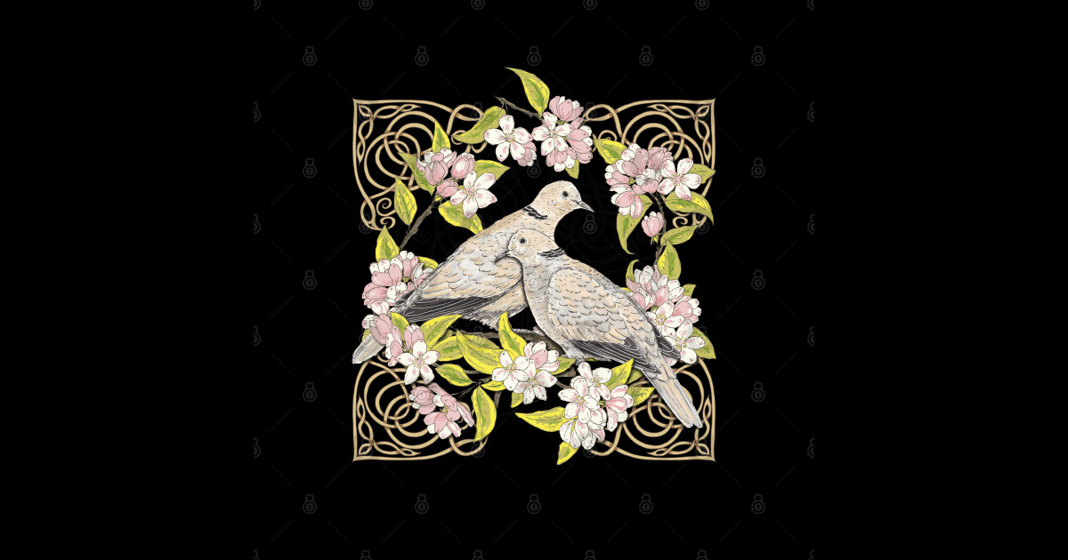 Celtic Collared Doves in Blossom - Collared Doves - Sticker | TeePublic