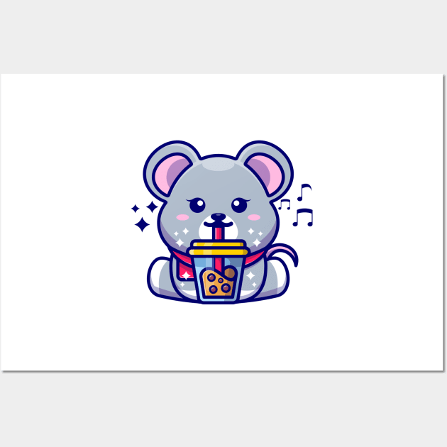 Cute mouse drinking boba milk tea cartoon - Cute - Posters and Art ...