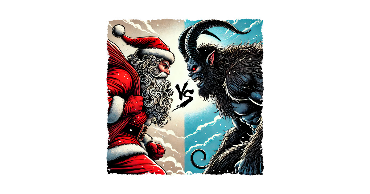 Krampus vs Santa Claus - Dark Christmas Comic Style Design - Krampus ...