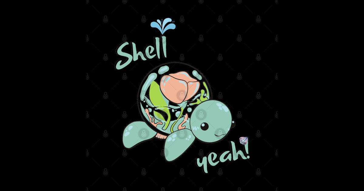 Shell yeah pun funny cartoon turtle design - Turtle - Sticker | TeePublic