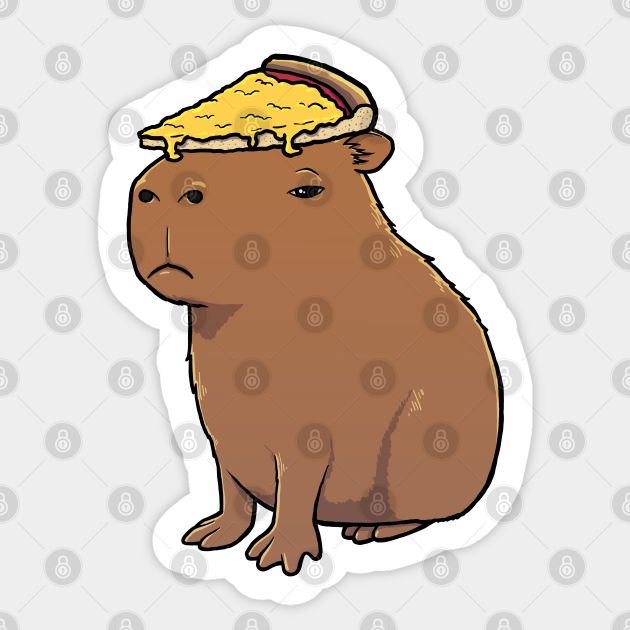 Capybara with a Cheese Pizza on its head - Capybaras - Sticker | TeePublic