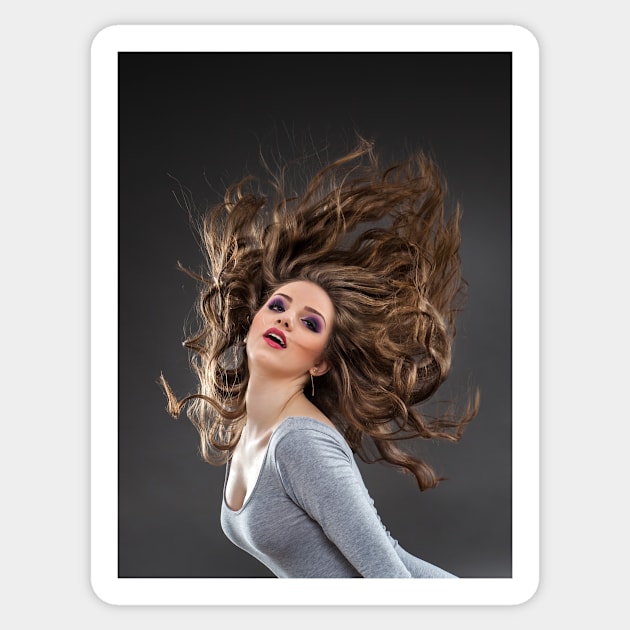 Glamour portrait with flying hair - Glamour - Sticker | TeePublic