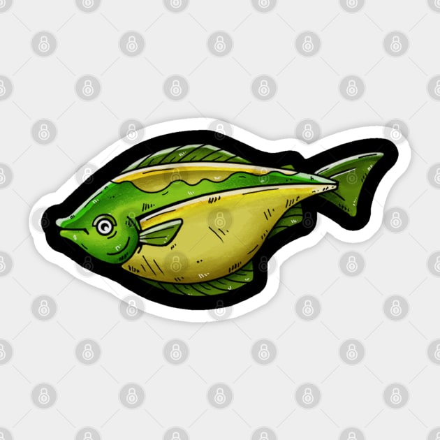 cute green fish - Fish - Sticker | TeePublic