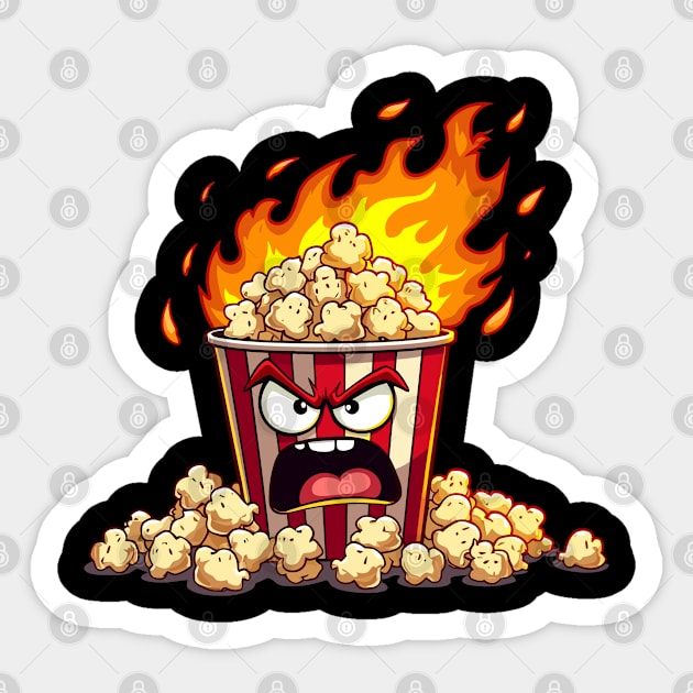 Angry popcorn bucket on fire - Popcorn Bucket - Sticker | TeePublic