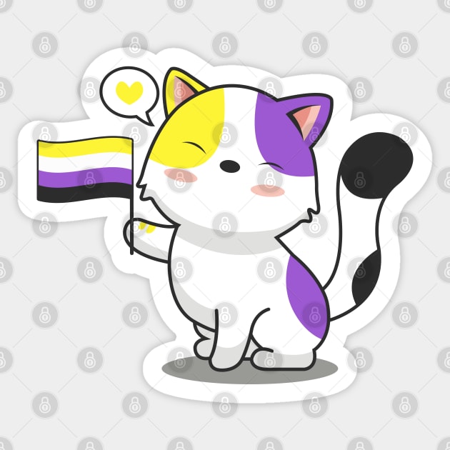 Cute Cat Holding Non-binary Pride Flag - Nonbinary Pride - Sticker ...