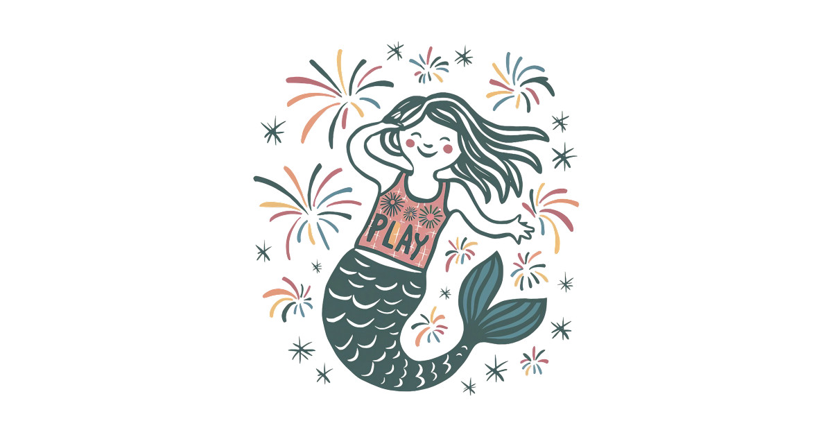 Mermaid Fireworks Celebration 4th of July Cute - Mermaid - T-Shirt ...