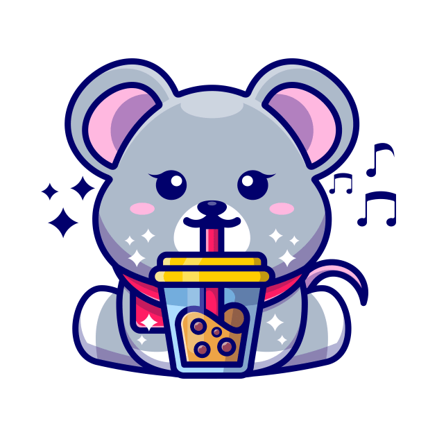 Cute mouse drinking boba milk tea cartoon - Cute - T-Shirt | TeePublic
