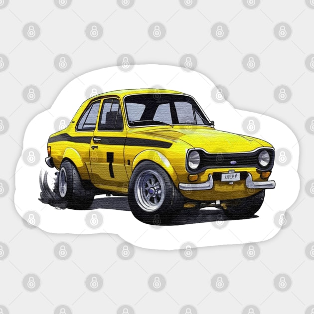 cartoon Ford Escort MK1 yellow - Ford Escort - Sticker | TeePublic
