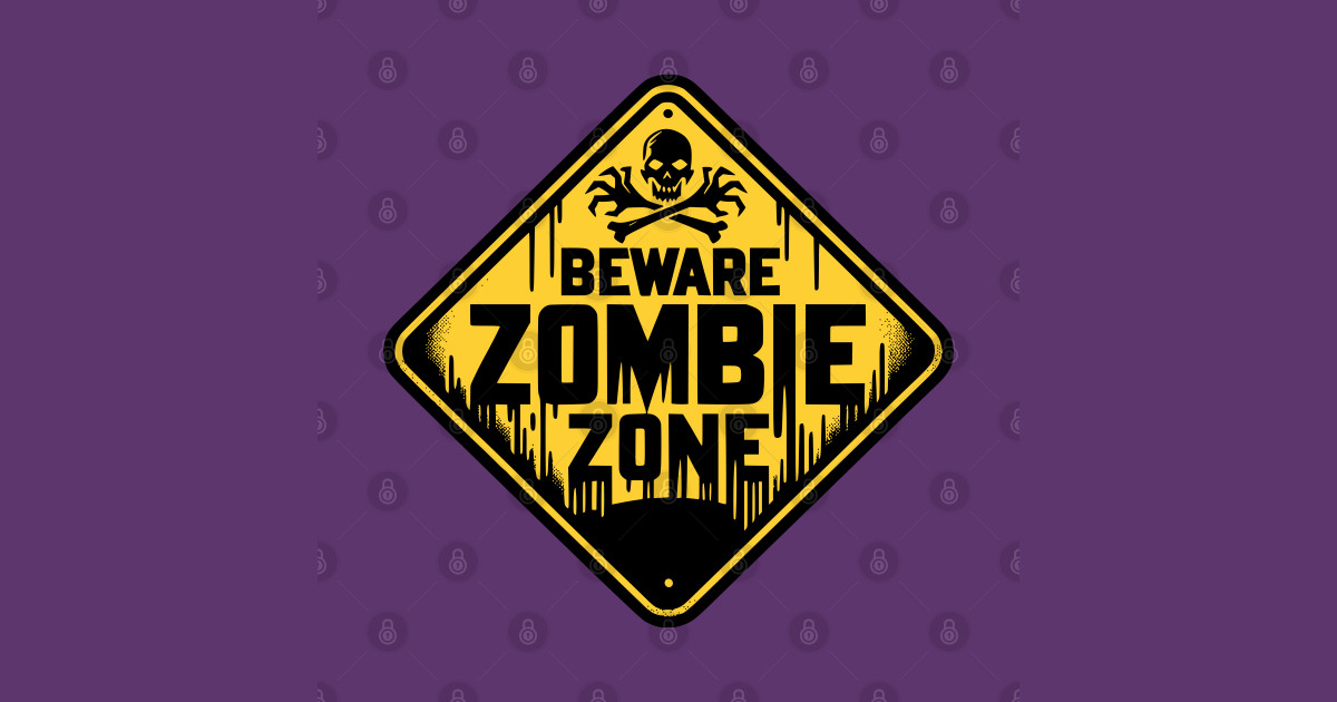 Beware Zombie Zone Sign Black and Yellow - Zombie Sign - T-Shirt ...