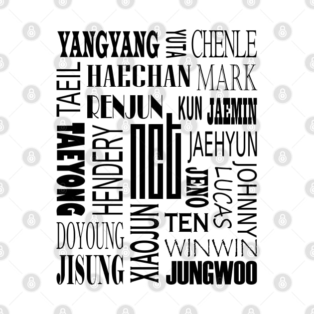 NCT MEMBERS NAMES AND LOGO COLLAGE BLACK - Nct - T-Shirt | TeePublic