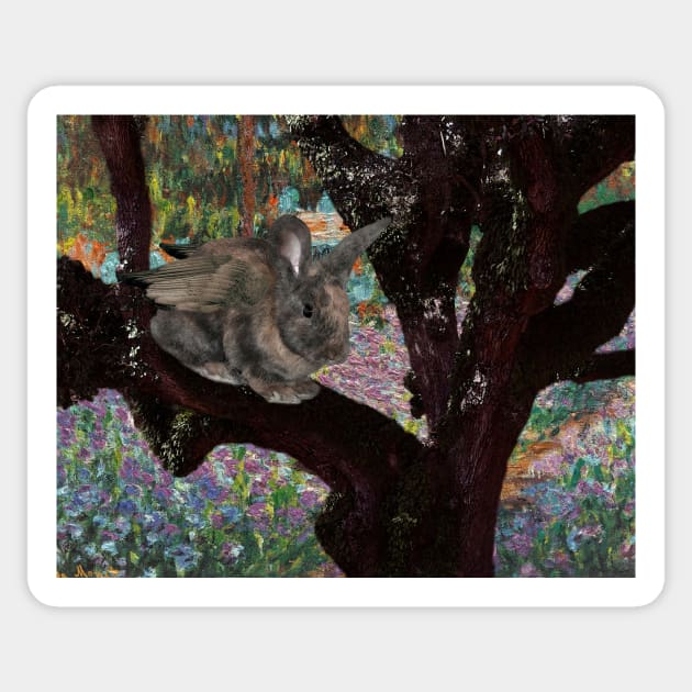 Winged Rabbit in Monet's Garden - Surreal - Sticker | TeePublic