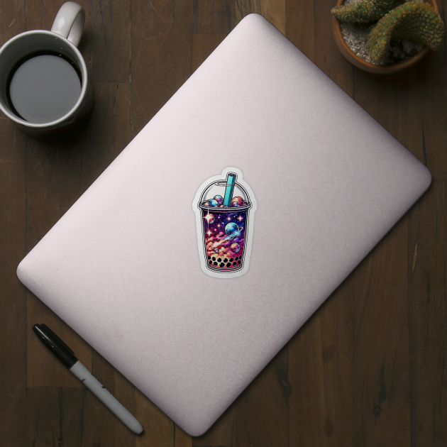 Boba Galaxy – Planet Bubble Tea Drawing - Galaxy Boba - Sticker | TeePublic