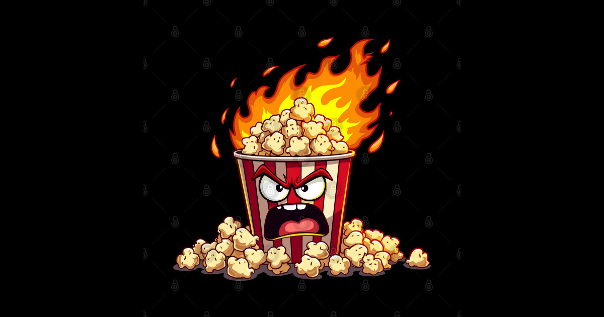 Angry popcorn bucket on fire - Popcorn Bucket - Sticker | TeePublic