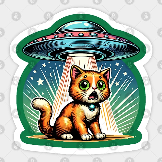 Shocked Cat And UFO Abduction Vintage Cartoon Style Drawing - Ufo Cat ...