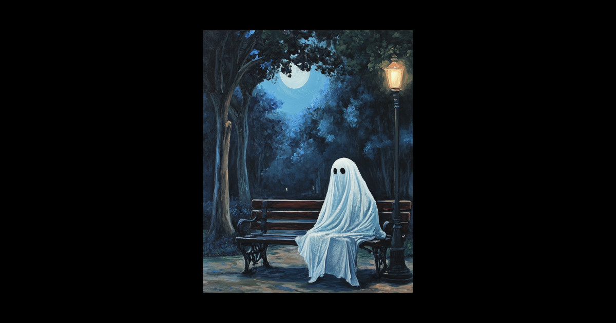 Ghost on a Park Bench - Ghost Art - Sticker | TeePublic