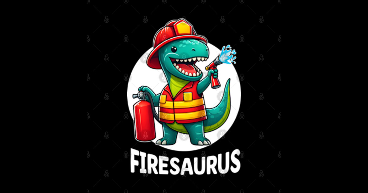 Kawaii Dinosaur Firemen Firesaurus Rex - Funny Dinosaur - Sticker ...
