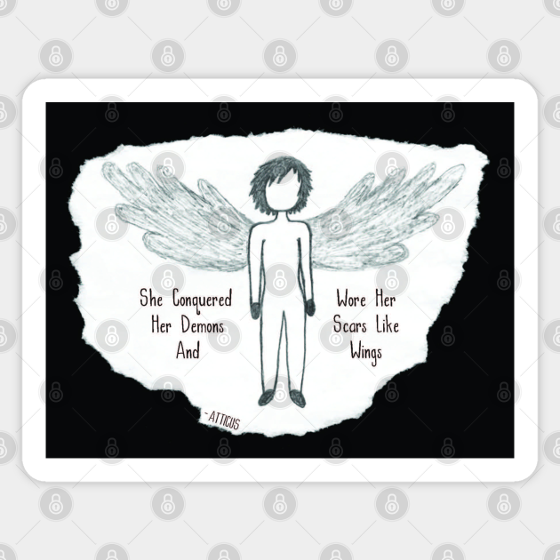 Wore Her Scars Like Wings - Emotions - Sticker | TeePublic