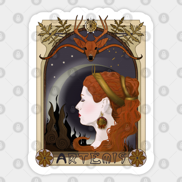 Artemis art nouveau - Greek God - Sticker | TeePublic