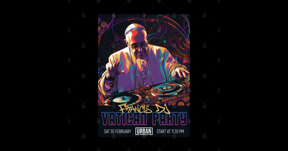 Pope Francis DJ Vatican Party Caricature - Pope Francis - Sticker ...